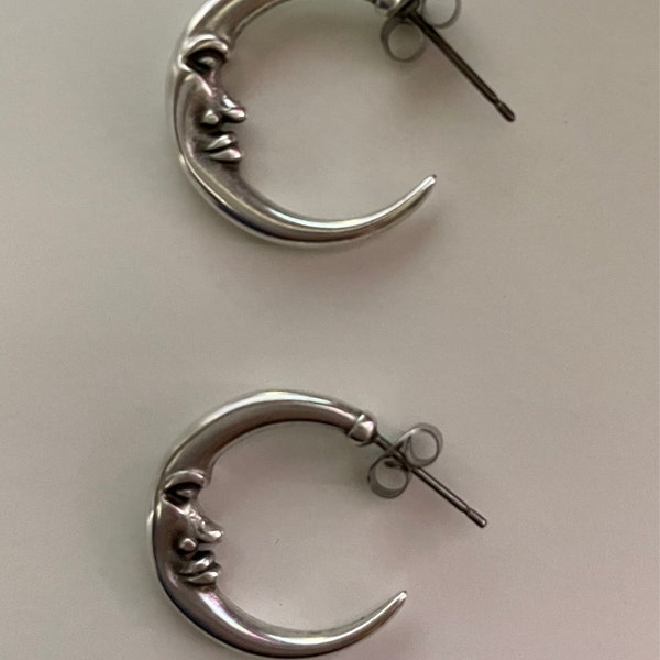 Silver Moon Hoop Earrings, Bohemian Earrings, Crescent Moon Jewellery, Gold Moon Hoops, Lunar ...