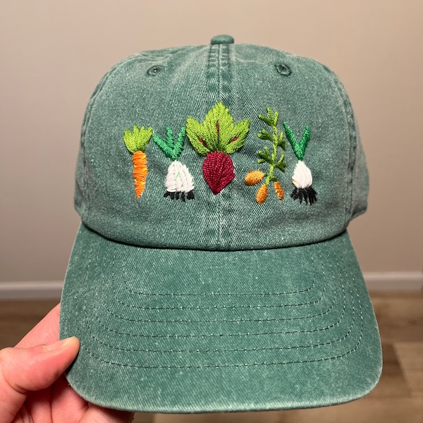 Hand Embroidered Mixed Vegetable Vege Garden Baseball Hat, Curved Brim ...