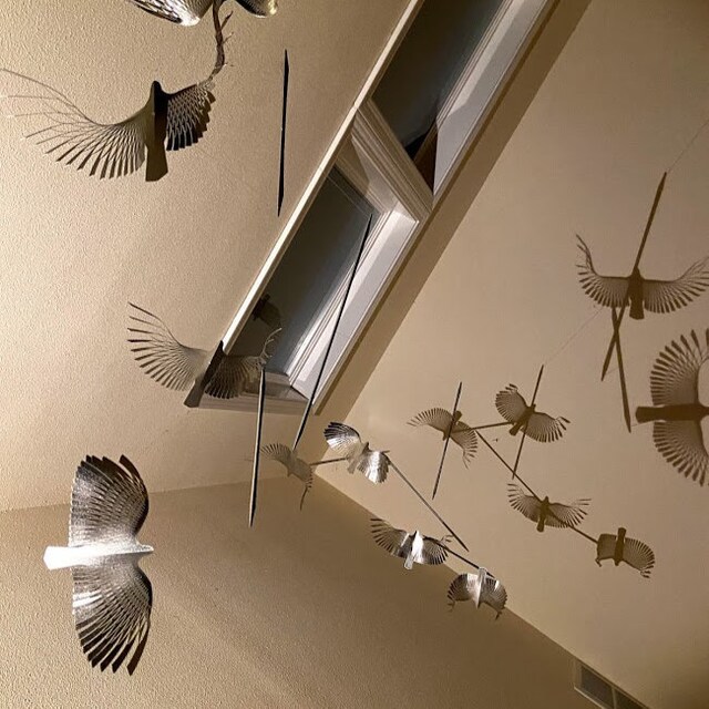 Large Bird Mobile, 8 Piece Flock of Birds Brass Mobile Large Bird Mobile, 8 Piece Flock of Birds Brass Mobile
