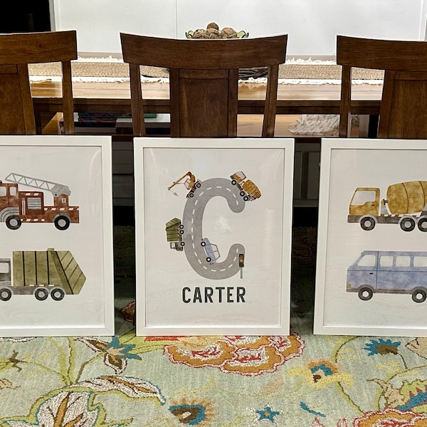 Personalized Transport Nursery Prints, Custom Name Printable Wall Art ...