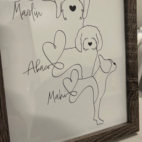 Personalised 3 Pet Digital Portrait | 3 Dogs Together Line Art Drawing ...