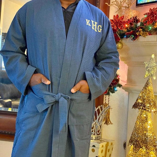 Personalized Men's Navy Waffle Robe – Custom Name Robe – Embroidered ...