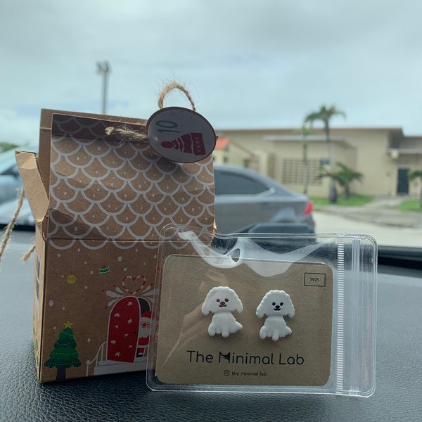 Cute White Puppy White Dog Pet Stud Earring, Kawaii Puppy Earring ...