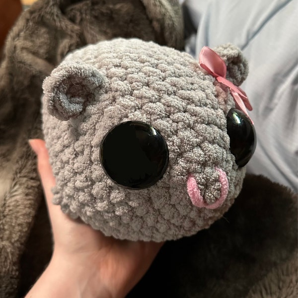 Sad Hamster Crochet Plush Meme Gray Hamster With Pink Bow Crochet ...