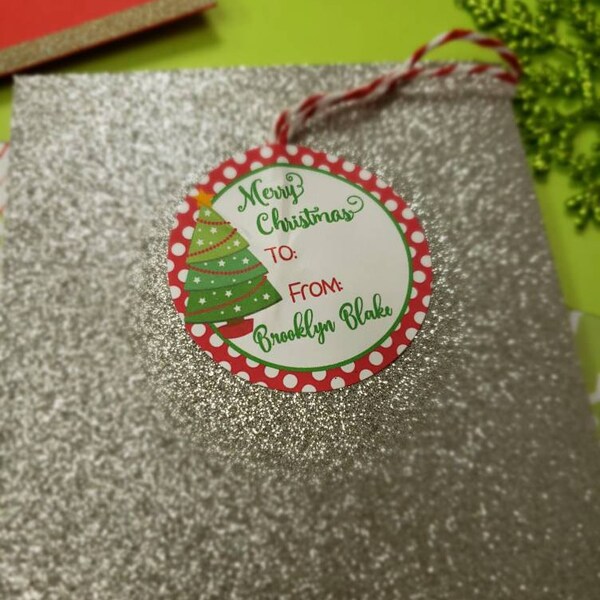 Set of 20 Personalized Merry Christmas Gift Label Tags - Christmas Tree ...