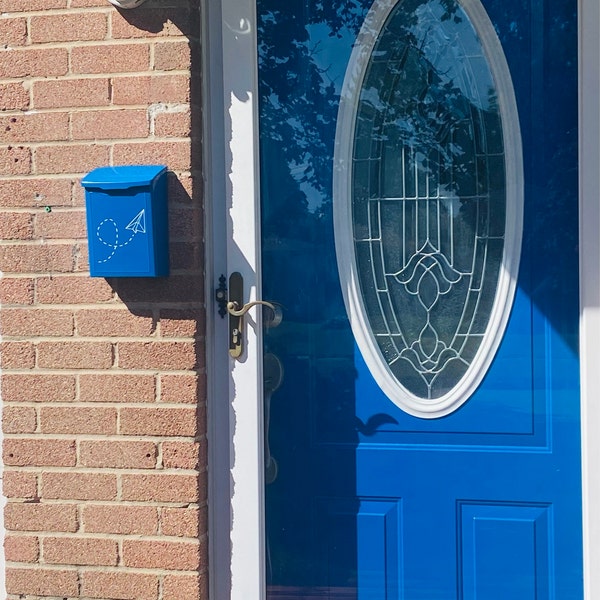 Blue Wall Mount Mailbox W/ Paw Print, Mailbox Wall Mount, Modern Cute ...