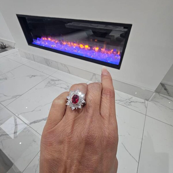 Big Red Diamond Ring Womens Red Diamond Ring Red Crushed Diamond Ring ...