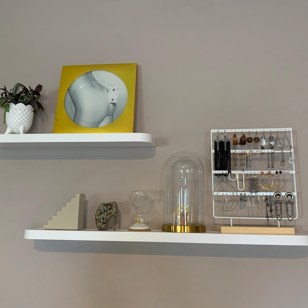 White Radius Floating Shelf With Plate Groove, Custom Size Floating ...