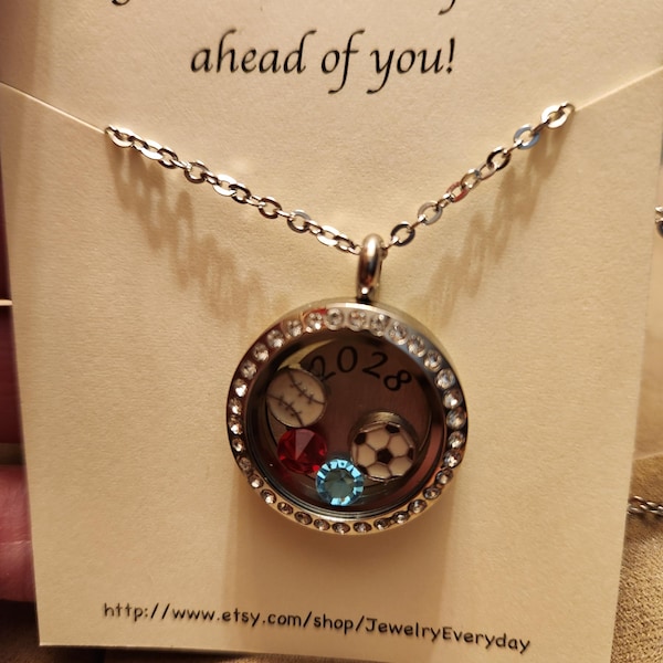 Graduation Floating Charm Locket Necklace, Medium Circle Locket, Class ...