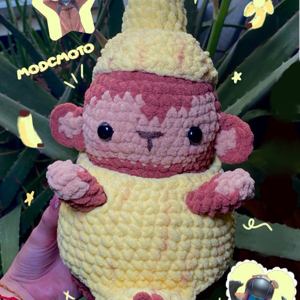 Amigurumi Pattern "bono the Monkey", Chubby Monkey in a Banana Costume ...