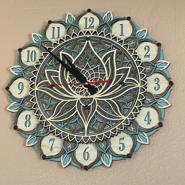 Colorful Mandala Wooden Wall Clock, Multi Layer Wall Clock, Wood Tier ...