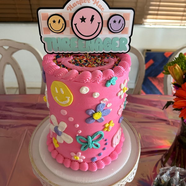 Two Cool Cake Topper Custom 2nd Birthday Cake Topper Smiley Face Cake ...