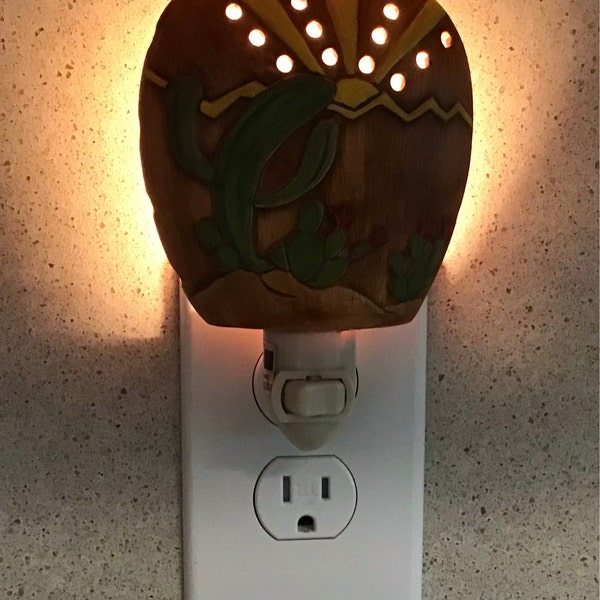 Saquaro Cactus and Sunrays Ceramic Night Light, Southwestern Decor ...
