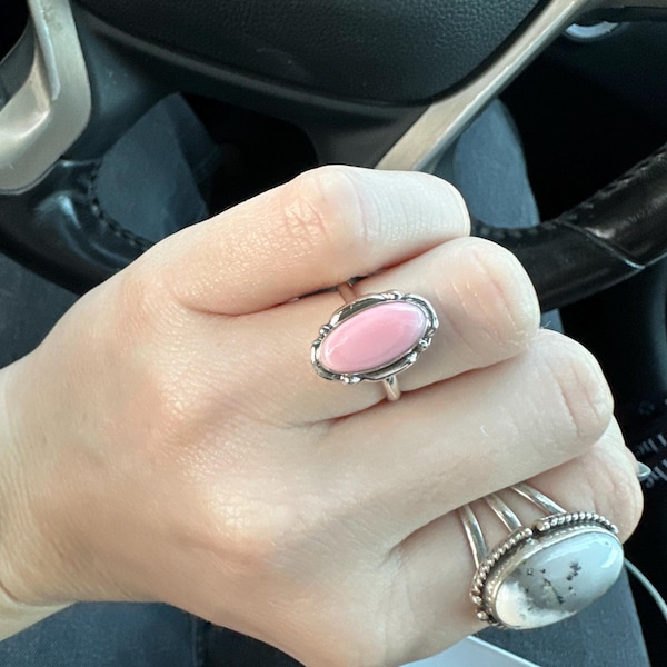 Oval Pink Conch Shell Ring/sterling Silver Queen Conch Shell Ring/conch ...