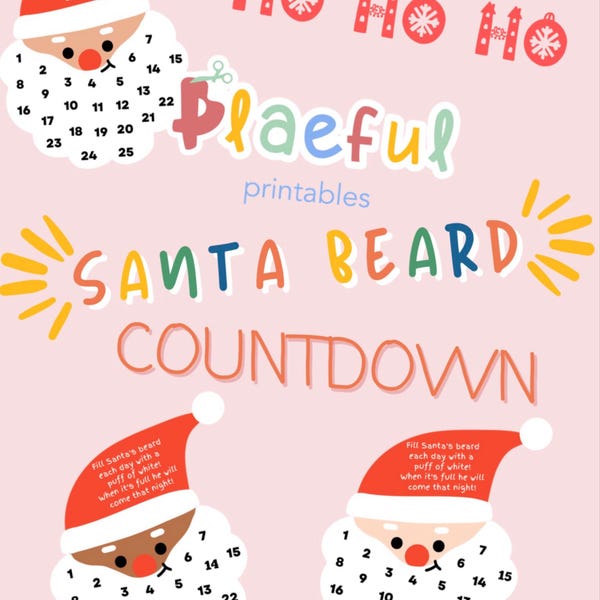 Santa Beard Advent Calendar Printable: Christmas Countdown (digital ...