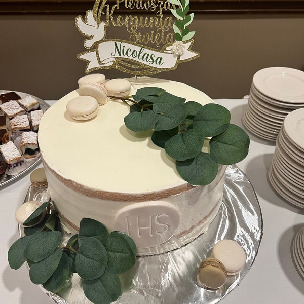 Custom First Holy Communion Cake Topper, Cake Topper With a Name, Gold ...