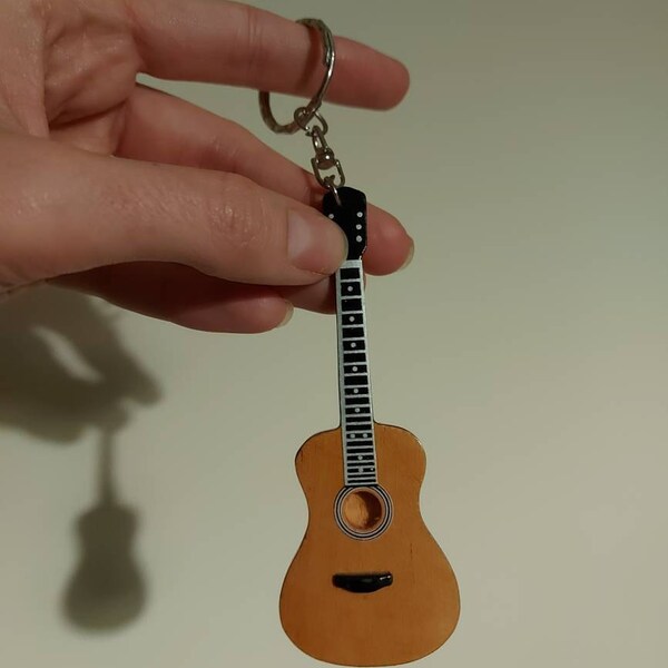 Acoustic Green Mini Guitar Key Ring 10cm Designs Wooden Handmade Music ...