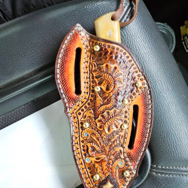 Hand Carved Leather Sheath Cowboy Style, Camping, Sportsman, Hunting ...