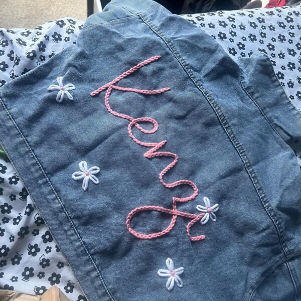 Kids Hand Embroidered Denim Jacket | Personalized Name Kids Jean Jacket ...