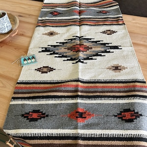 Small Tan and Teal Aztec Rug, Tribal Rug, Southwestern Rug, Kilim, Boho ...