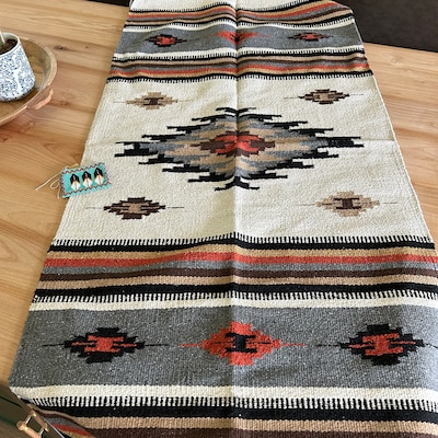 White and Tan Aztec Rug, Tribal Rug, Southwestern Throw Rug, Kilim ...