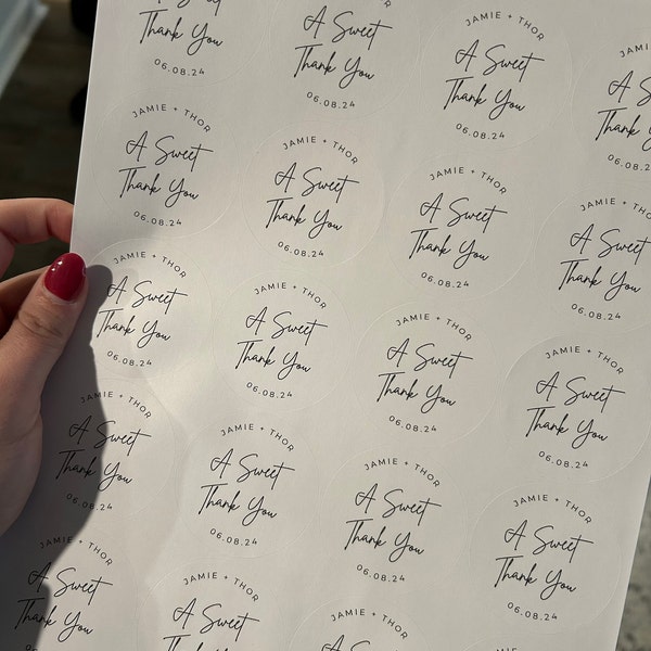 Handwritten Font A Sweet Thank You Labels | Round White Matte Stickers ...