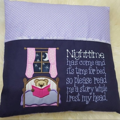Bedtime Bear Reading Cushion Book Pocket Pillow Embroidery Machine ...