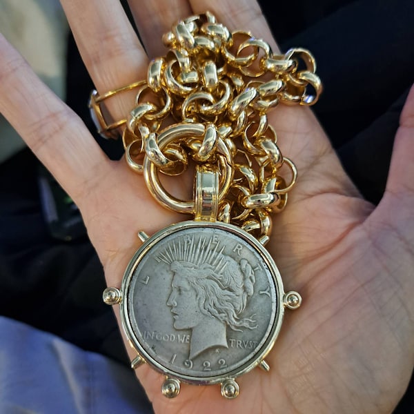 Large Gold Coin Pearl Necklace. Double Link Chain. French Commemorative ...