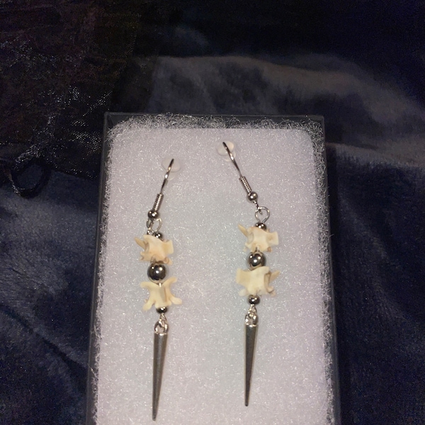 Silver Spike Snake Bone Earrings, Real Bone Jewelry, Snake Vertebrae ...