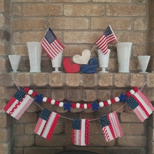 Felt and Fabric American Flag Garland Bunting Independence Day - Etsy