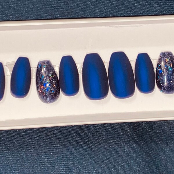 Blue Velvet Matte False Nails • Royal Blue Fake Nails • Stary Night ...