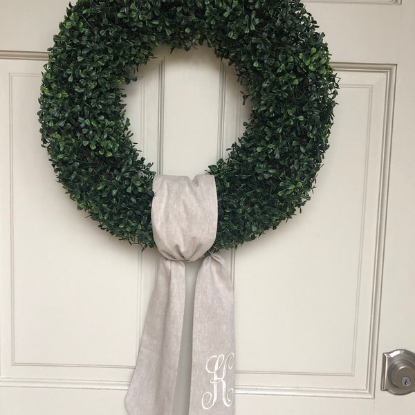 Monogrammed Wreath Sash - Customized Wreath Sash - Tan Initial Wreath ...