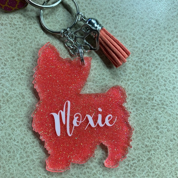 Customizable Yorkshire Terrier Glitter Keychain, Personalized Yorkie ...