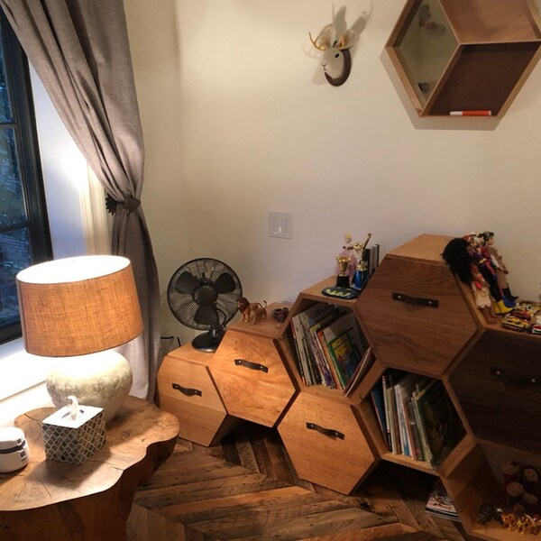 Maple Hardwood Shelving Unit / Hexagon Shelves, Honeycomb Shelves ...