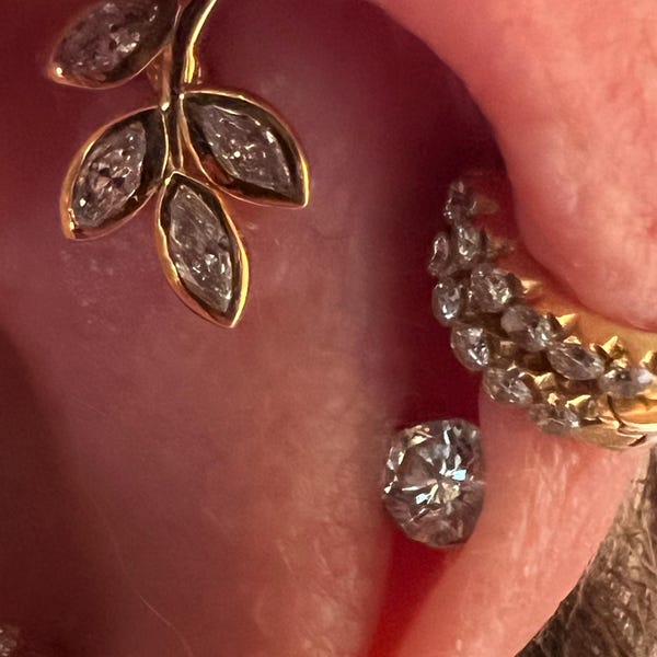 14k Gold Navel Diamond Belly Button Ring, Curved Floating Navel Ring ...