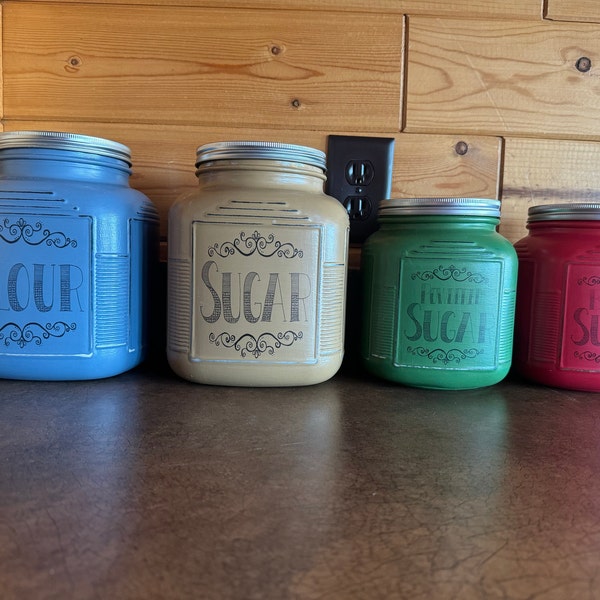 Kitchen Canister Set, Sugar Jar, Flour Jar, Coffee Jar, Rustic Kitchen ...
