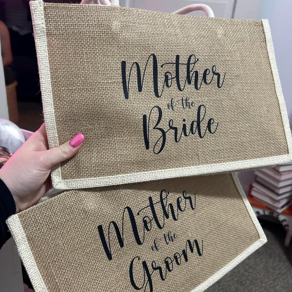 Mother of the Bride Tote Bag, Mother of the Groom Burlap Bag, Mother of ...