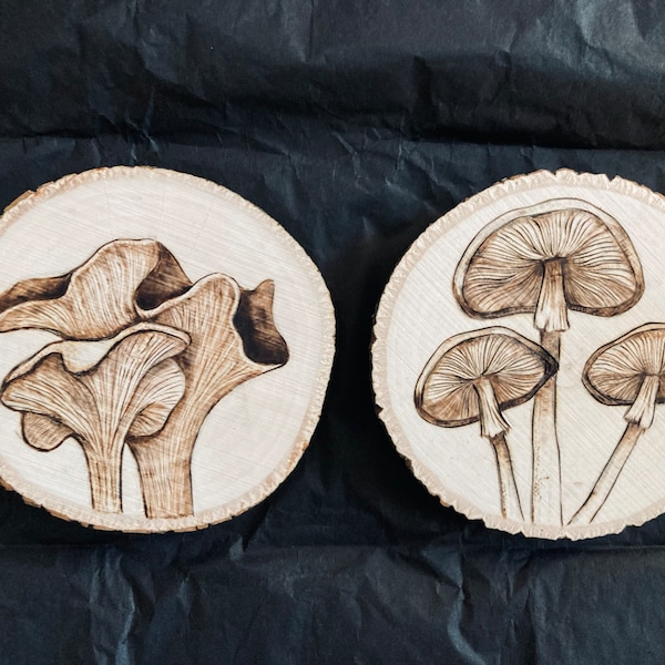 Mushroom Woodburned Coasters - Etsy