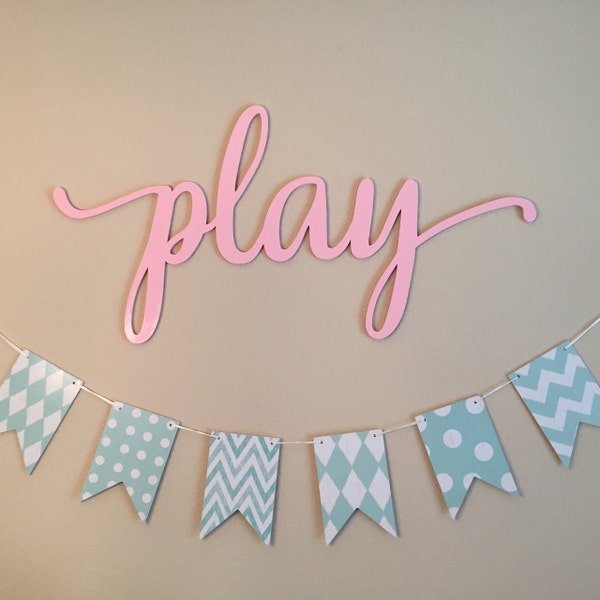 Script Play Wood Sign - Wood Sign Art, Playroom Wall Decor, Wood Play ...