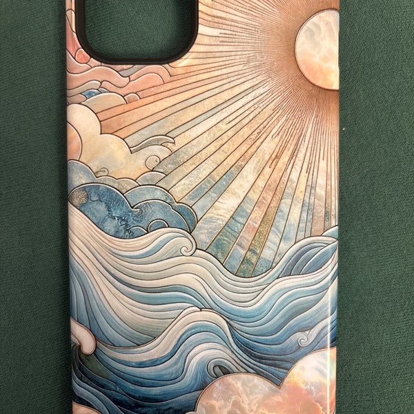 Ocean Waves & Sun Rays Stained Glass Illusion Print Tough Phone Case ...