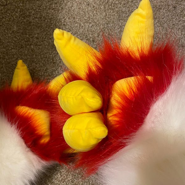 Black Puppy Paws With Red Meat Pad, Furry Gloves, Tiger Paws, Fox Paws ...