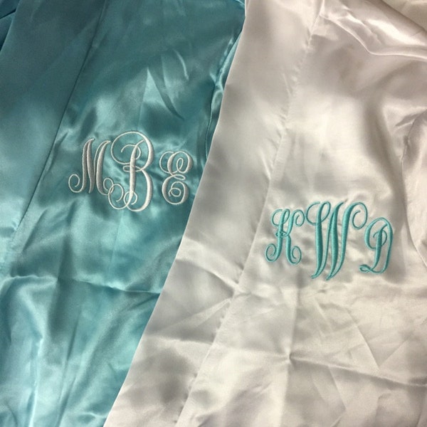 Light Aqua Satin Monogrammed Robes, Robin's Egg Bridesmaid Robes, Light ...