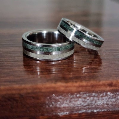 Titanium Wedding Ring With Moss Agate Moss Agate Ring for Men Free Ring ...