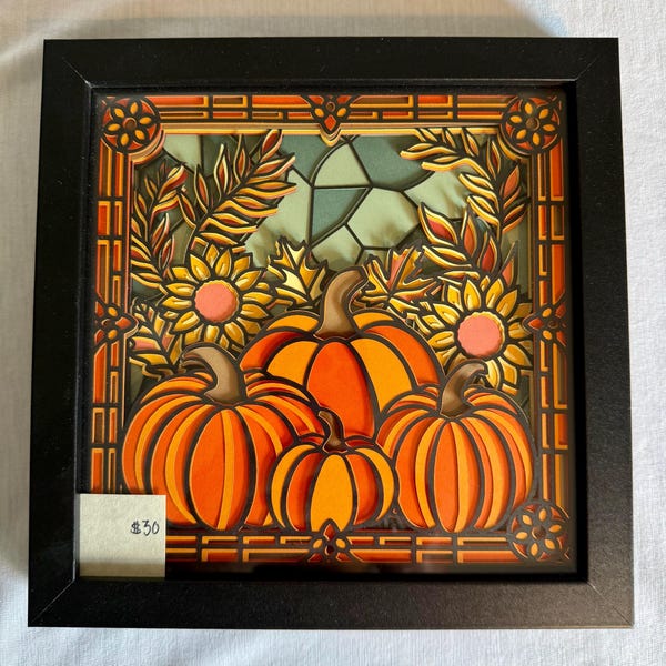 Pumpkin Stained Glass Shadow Box Svg, Fall Shadow Box Svg, Sunflower ...