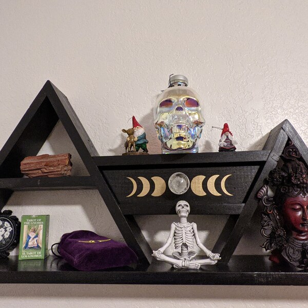 Two Peak Mountain Altar Shelf With Moon Phase Pull Out Drawer - Etsy