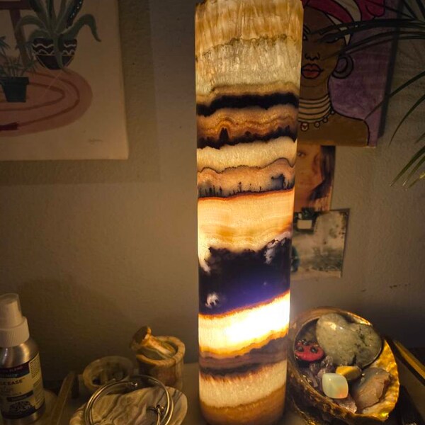 Translucent White Onyx Pillar Cylinder Lamp/elegant Stone Lamp ...