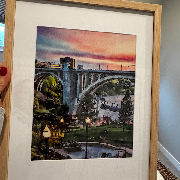 Downtown Spokane Washington Watercolor Art Riverfront Park River and ...