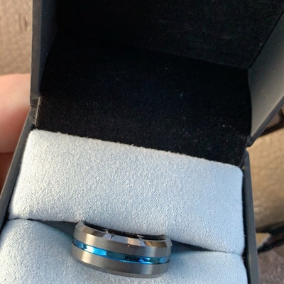 Black Tungsten Brushed Thin Blue Line Wedding Band Ring Custom ...