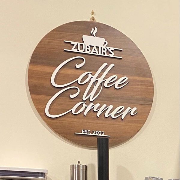 Personalized Coffee Bar, Coffee Shop Sign, Round Wooden Sign, Custom ...