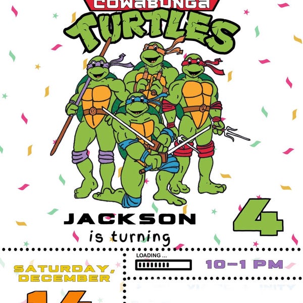 Ninjas Birthday Invitation | Turtle Invite Bundle of 2 | White ...